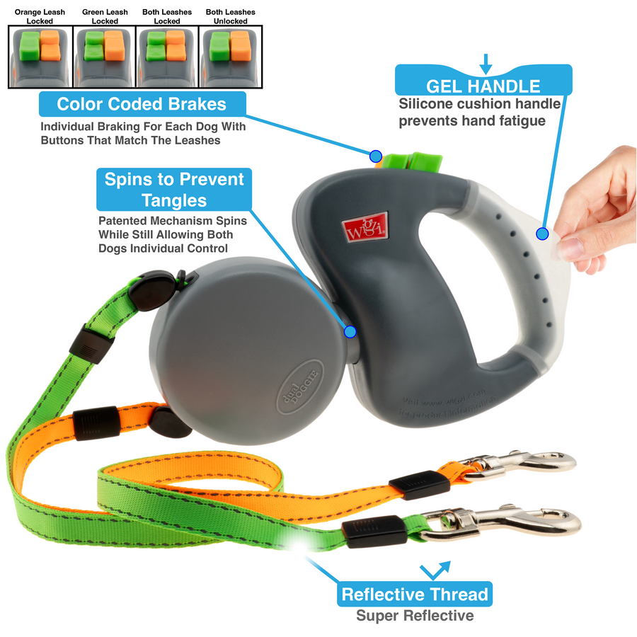 Dual Doggie Retractable Dog Leash With Gel Handle | Wigzi